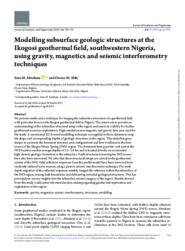 (PDF) Modelling subsurface geologic structures at the Ikogosi geothermal field, southwestern ...