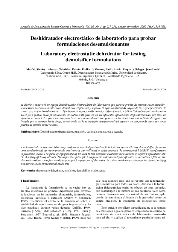 (PDF) Deshidratador electrostático de laboratorio para probar ...