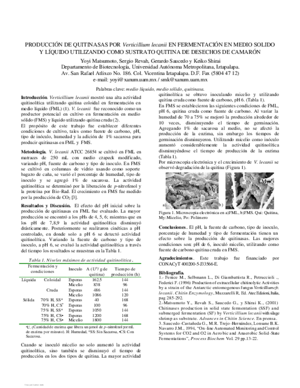 (PDF) PRODUCCIÓN DE QUITINASAS POR Verticillium lecanii EN FERMENTACIÓN ...