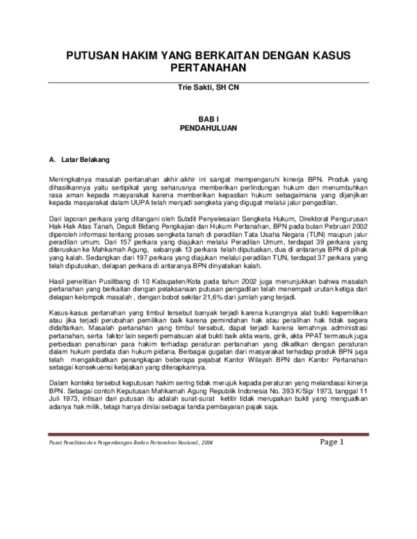 (PDF) Putusan Hakim Yang Berkaitan Dengan Kasus Pertanahan