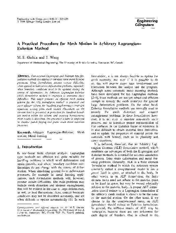 Pdf A Practical Procedure For Mesh Motion In Arbitrary Lagrangian Eulerian Method