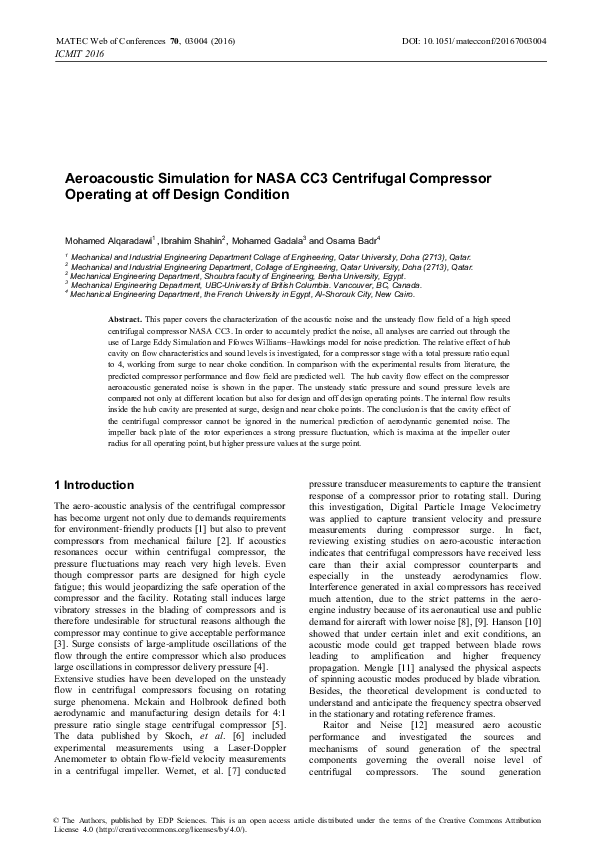 (PDF) Aeroacoustic Simulation for NASA CC3 Centrifugal Compressor ...
