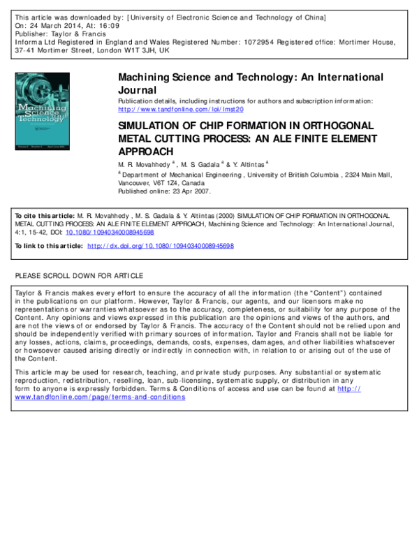 Pdf Simulation Of Chip Formation In Orthogonal Metal Cutting Process