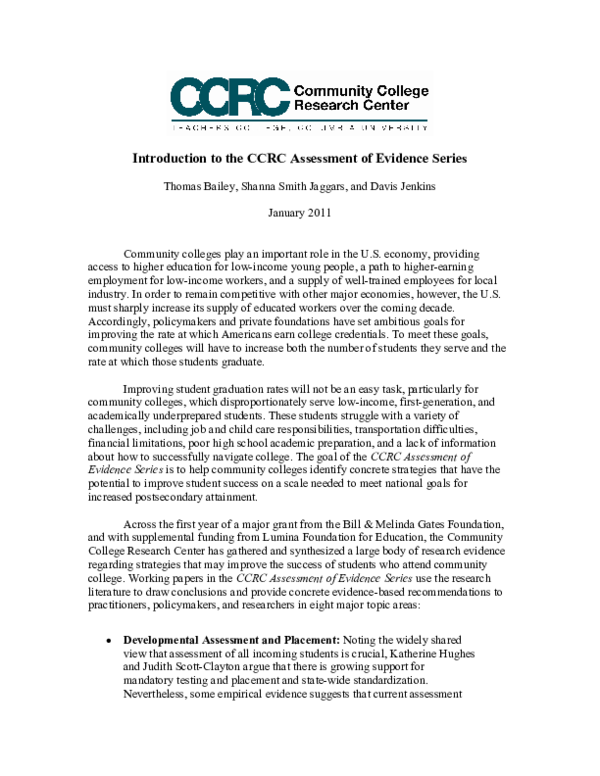 (PDF) Introduction to the CCRC Assessment of Evidence Series