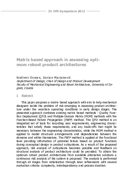 (PDF) Matrix based approach in assessing optimum robust product