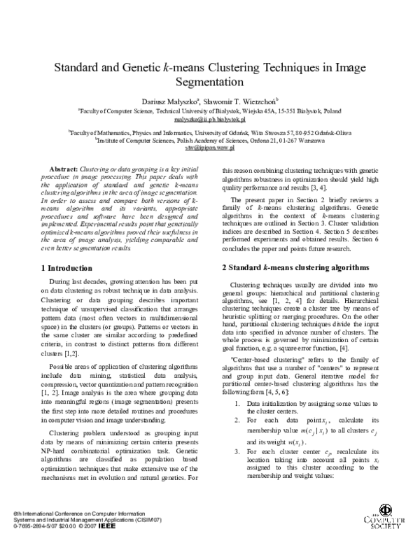 (PDF) Standard and Genetic k-means Clustering Techniques in Image Segmentation