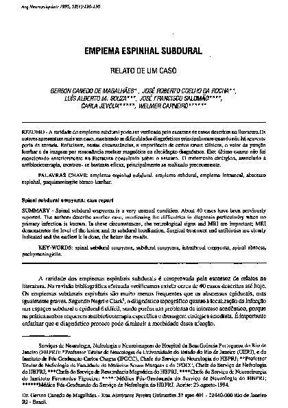 (PDF) Empiema espinhal subdural relato de um caso: case report