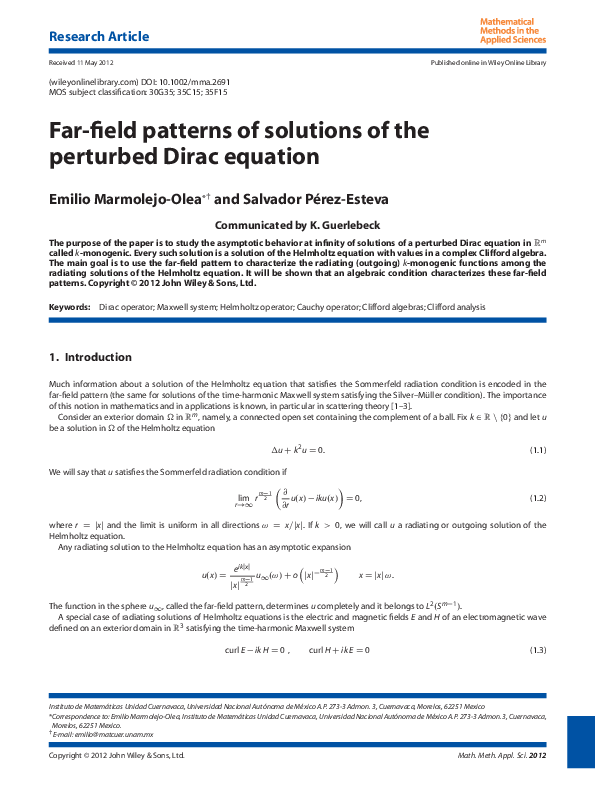 (PDF) Far-field patterns of solutions of the perturbed Dirac equation
