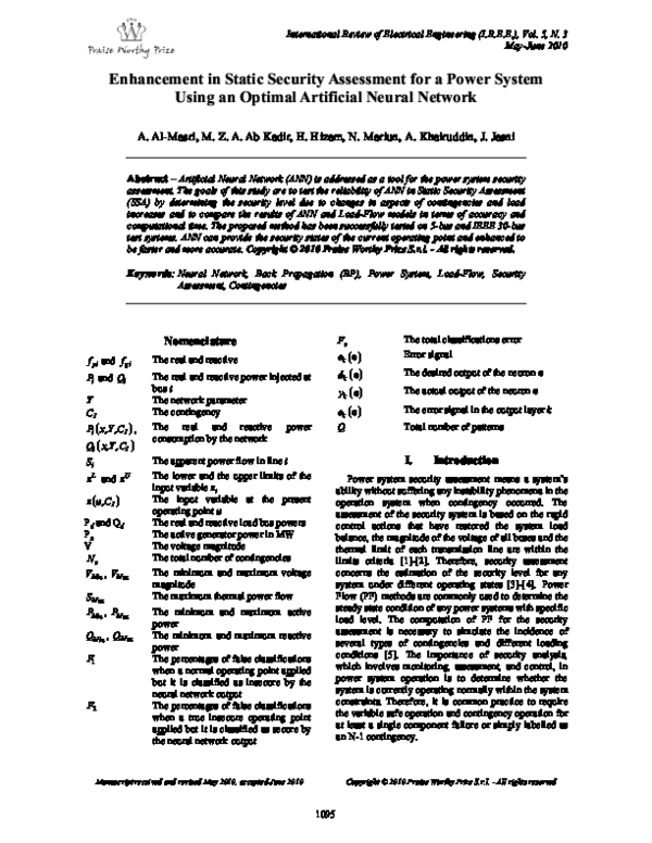 Pdf Enhancement In Static Security Assessment For A Power System Using An Optimal Artificial