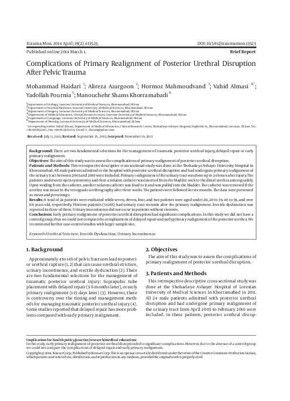 (PDF) Complications of primary realignment of posterior urethral ...