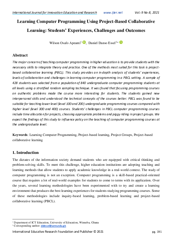 Pdf Learning Computer Programming Using Project Based Collaborative