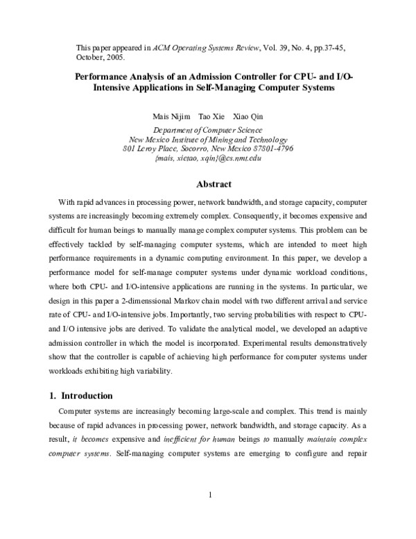 (PDF) Performance analysis of an admission controller for CPU- and I/O ...