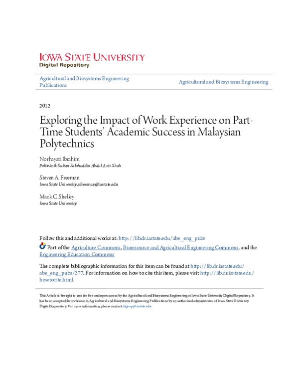 (PDF) Exploring the Impact of Work Experience on Part-Time Students ...