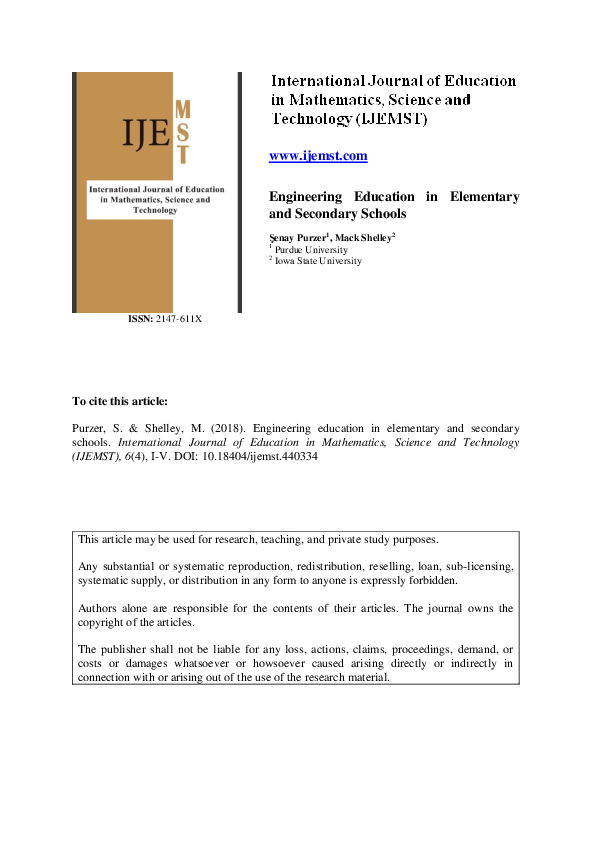 (PDF) Engineering Education in Elementary and Secondary Schools