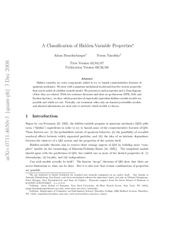 (PDF) A classification of hidden-variable properties
