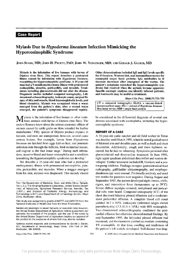 (PDF) Myiasis Due to Hypoderma lineatum Infection Mimicking the ...