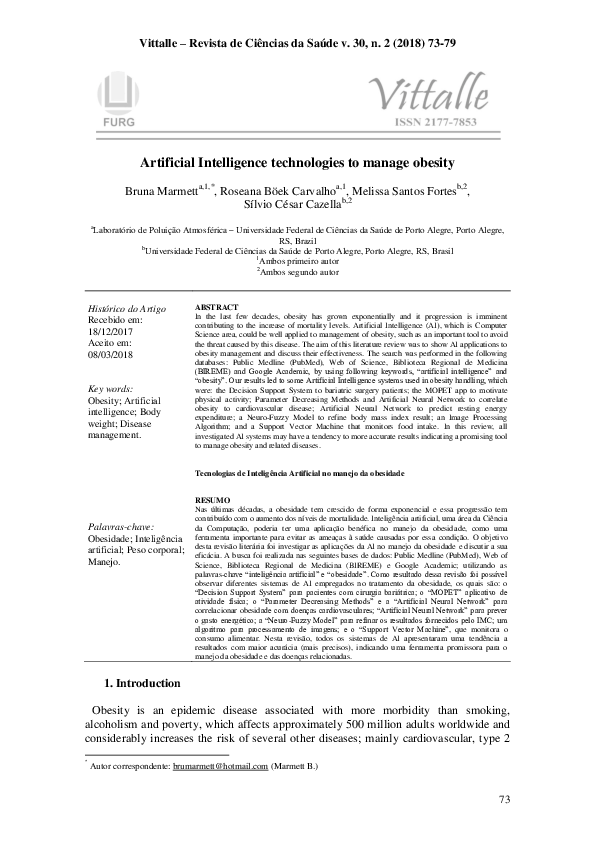 (PDF) Artificial Intelligence technologies to manage obesity