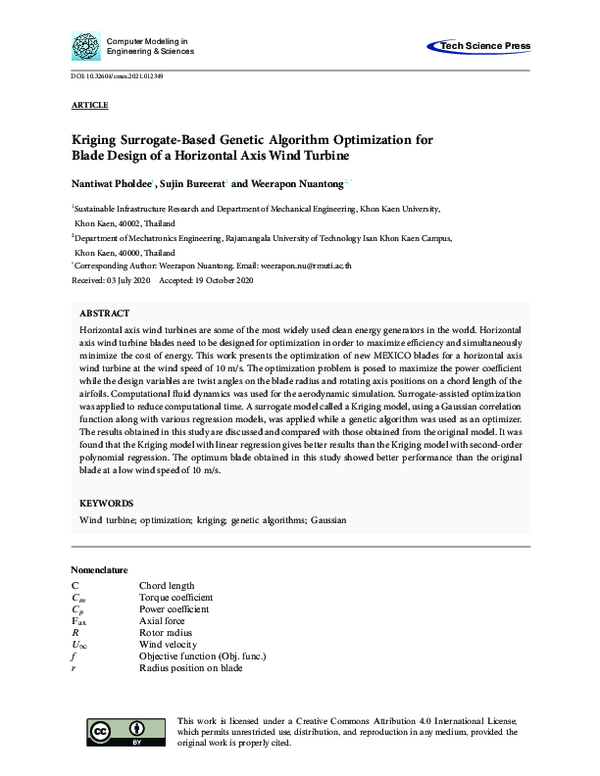 Pdf Kriging Surrogate Based Genetic Algorithm Optimization For Blade Design Of A Horizontal