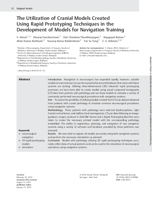 (PDF) The Utilization of Cranial Models Created Using Rapid Prototyping ...