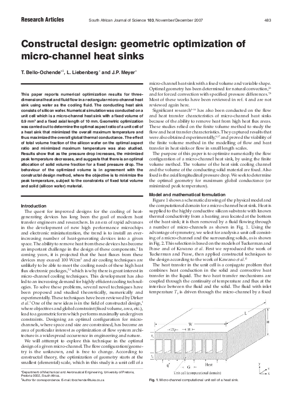 (PDF) Constructal design: geometric optimization of micro-channel heat sinks