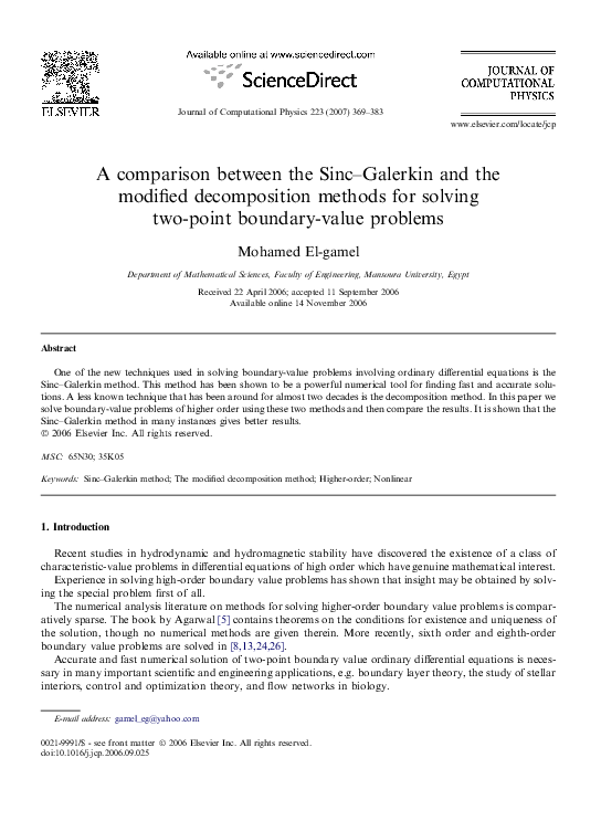Pdf A Comparison Between The Sincgalerkin And The Modified Decomposition Methods For Solving