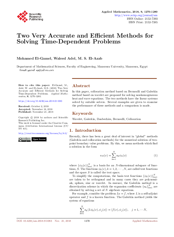 (PDF) Two Very Accurate and Efficient Methods for Solving Time-Dependent Problems