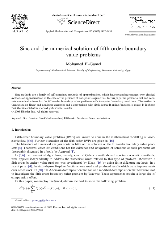 (PDF) Sinc and the numerical solution of fifth-order boundary value ...