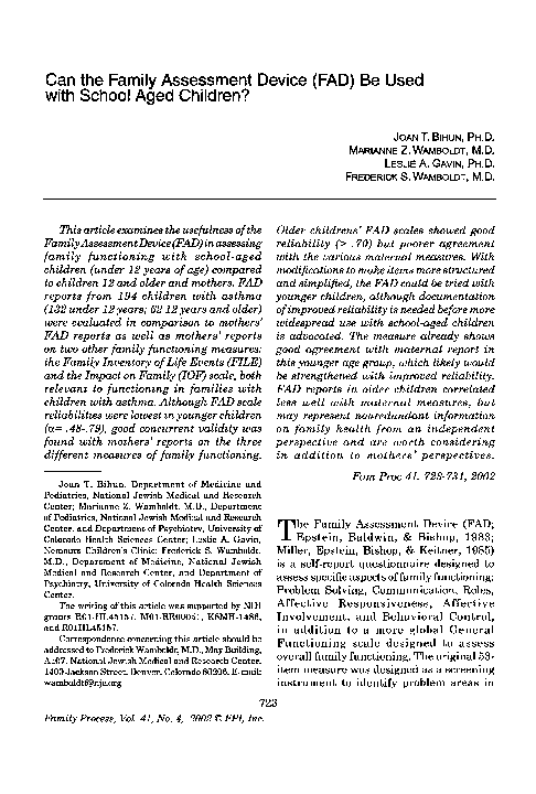 (PDF) Can the Family Assessment Device (FAD) Be Used with School Aged ...