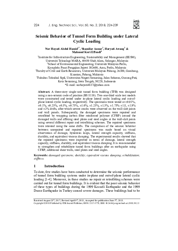 (PDF) Seismic Behavior of Tunnel Form Building under Lateral Cyclic Loading