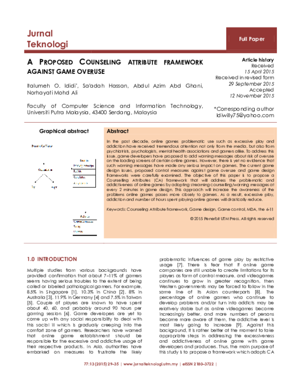 Pdf A Proposed Counseling Attribute Framework Against Game Overuse