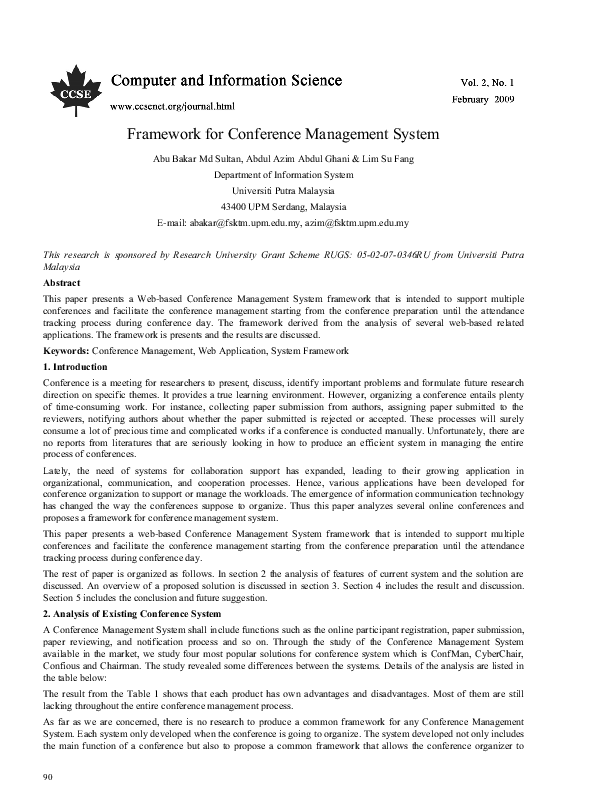 (PDF) Framework for Conference Management System