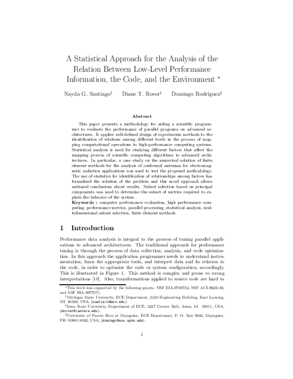 (PDF) A Statistical Approach for the Analysis of the Relation Between Low-Level Performance ...