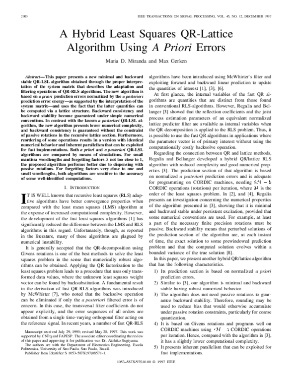 Pdf A Hybrid Least Squares Qr Lattice Algorithm Using A Priori Errors 6476