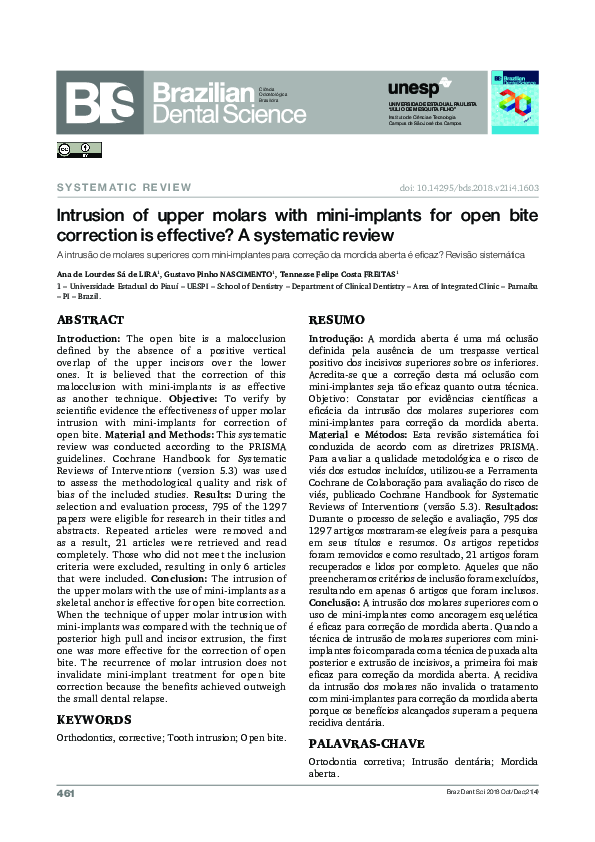 (PDF) Intrusion of upper molars with mini-implants for open bite ...