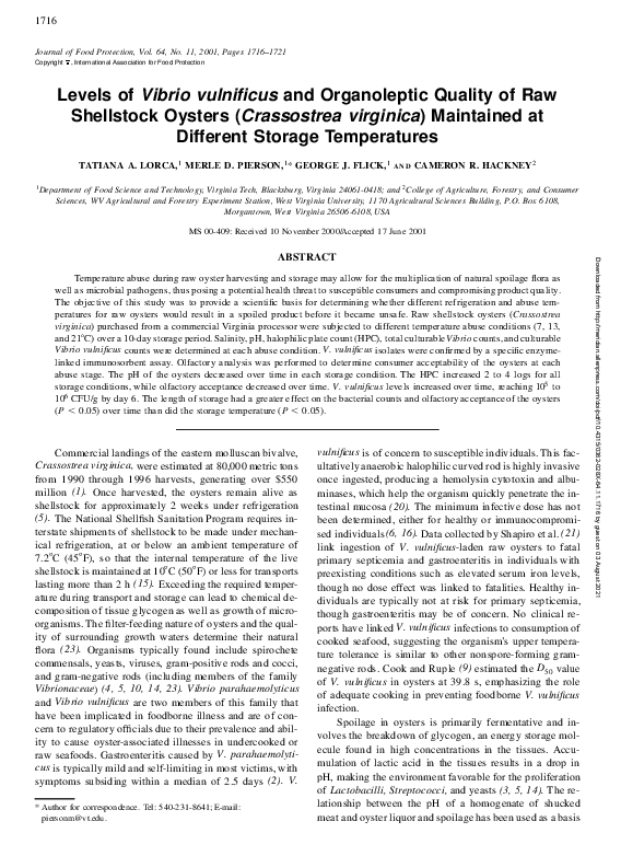 (PDF) Levels of Vibrio vulnificus and organoleptic quality of raw ...