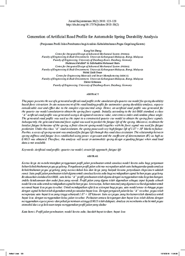 (PDF) Generation of Artificial Road Profile for Automobile Spring ...