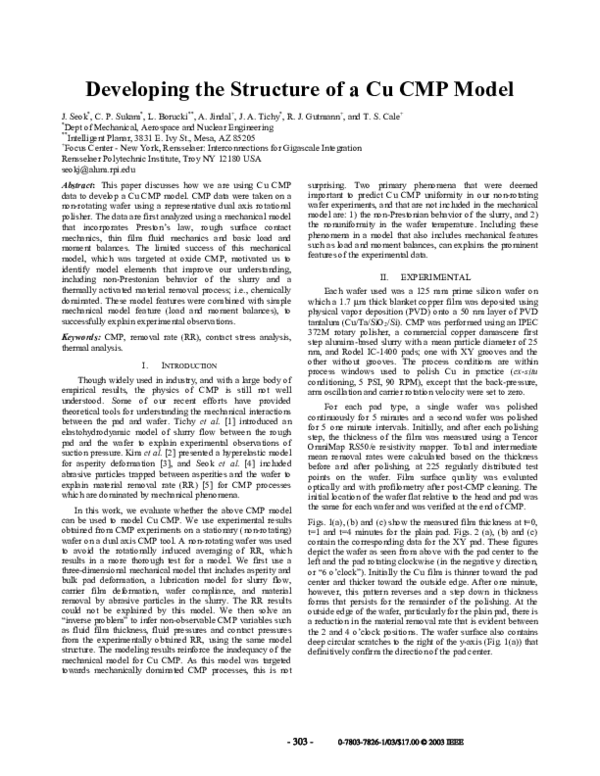 (PDF) Developing the structure of a Cu CMP model