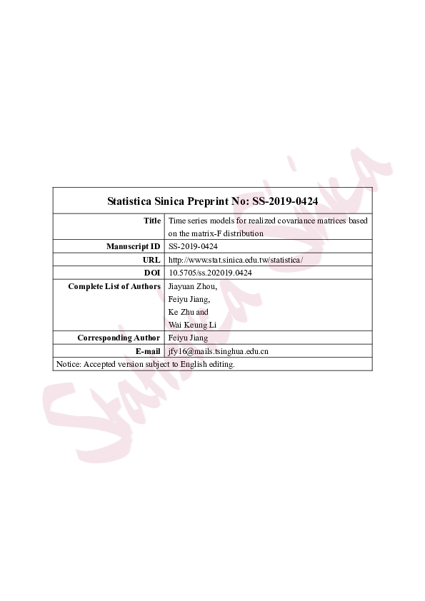 Pdf Time Series Models For Realized Covariance Matrices Based On The Matrix F Distribution