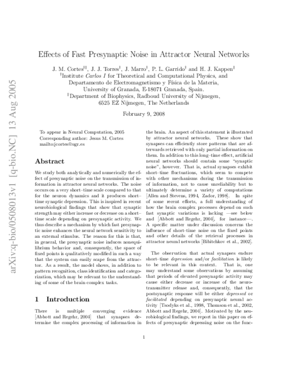 (PDF) Effects of fast presynaptic noise in attractor neural networks