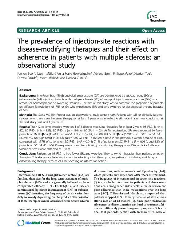 (PDF) The prevalence of injection-site reactions with disease-modifying ...