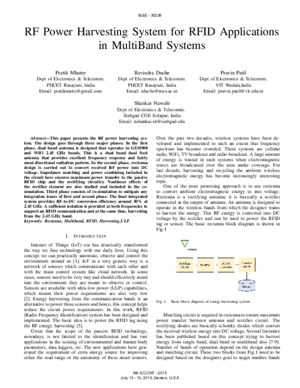 (PDF) RF power harvesting system for RFID applications in multiband systems