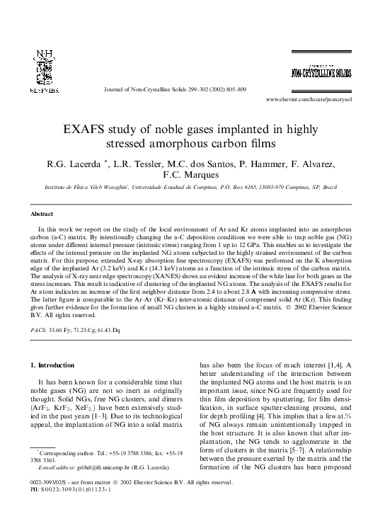 (PDF) EXAFS study of noble gases implanted in highly stressed amorphous ...