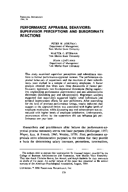 (PDF) Performance Appraisal Behaviors: Supervisor Perceptions and ...