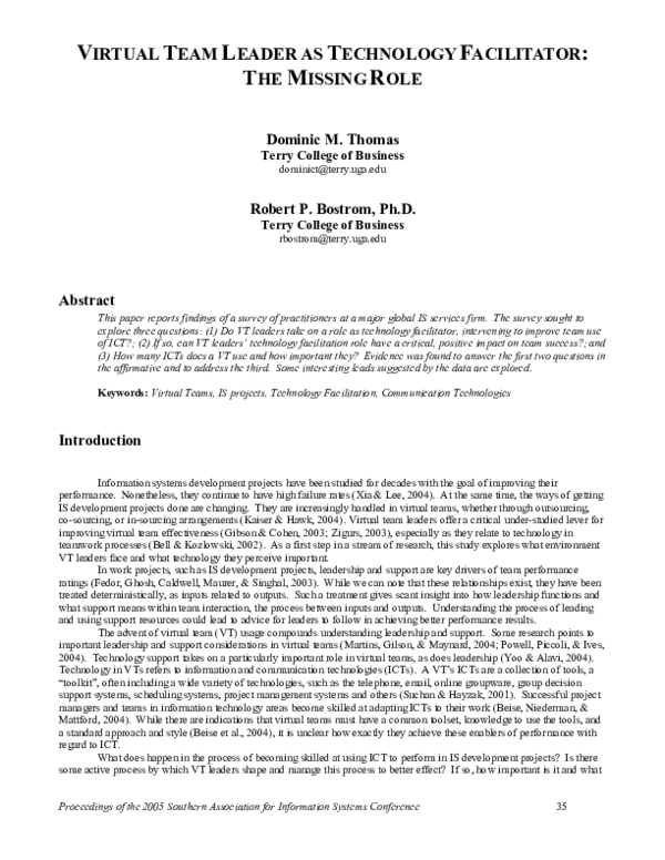 (PDF) Virtual Team Leader as Technology Facilitator: the missing role