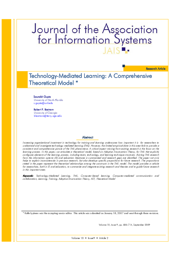 (PDF) Technology-Mediated Learning: A Comprehensive Theoretical Model