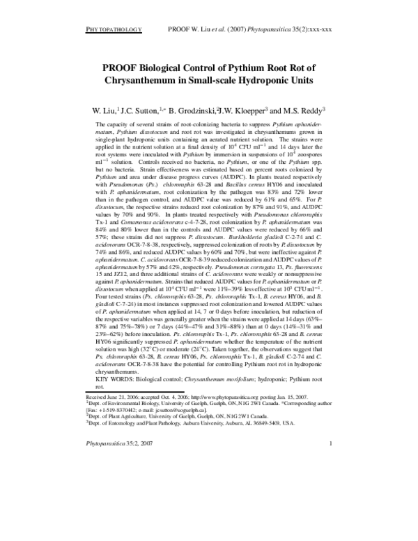 Pdf Biological Control Of Pythium Root Rot Of Chrysanthemum In Small Scale Hydroponic Units