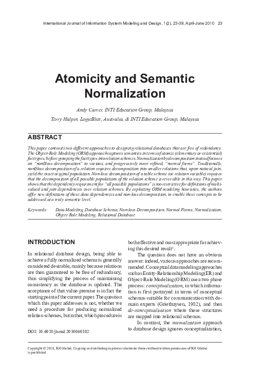 (PDF) Atomicity and Semantic Normalization