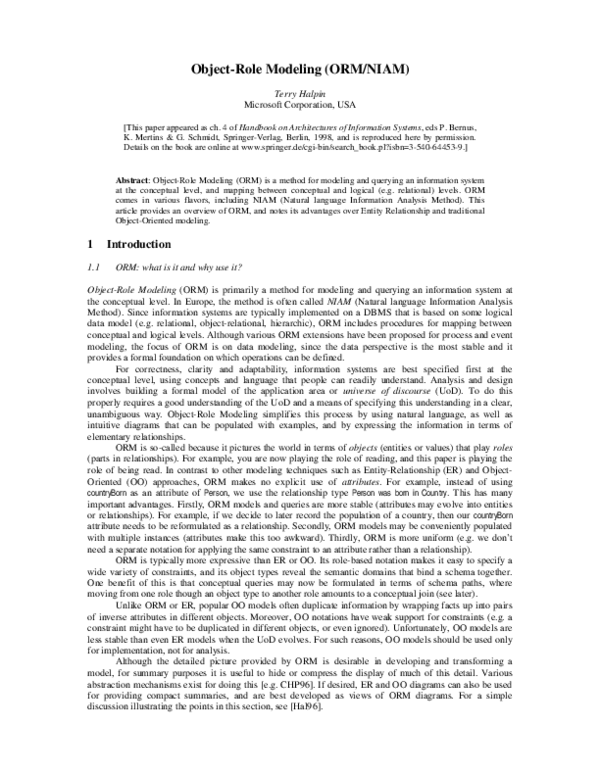 (PDF) Object-Role Modeling (ORM/NIAM)