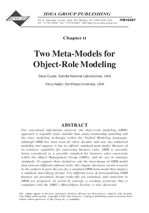 (PDF) Two Meta-Model for Object-Role Modeling
