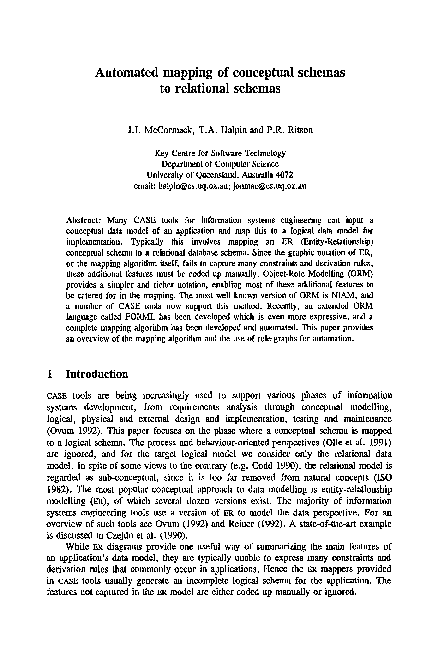 (PDF) Automated Mapping of Conceptual Schemas to Relational Schemas (PDF) Automated Mapping of Conceptual Schemas to Relational Schemas